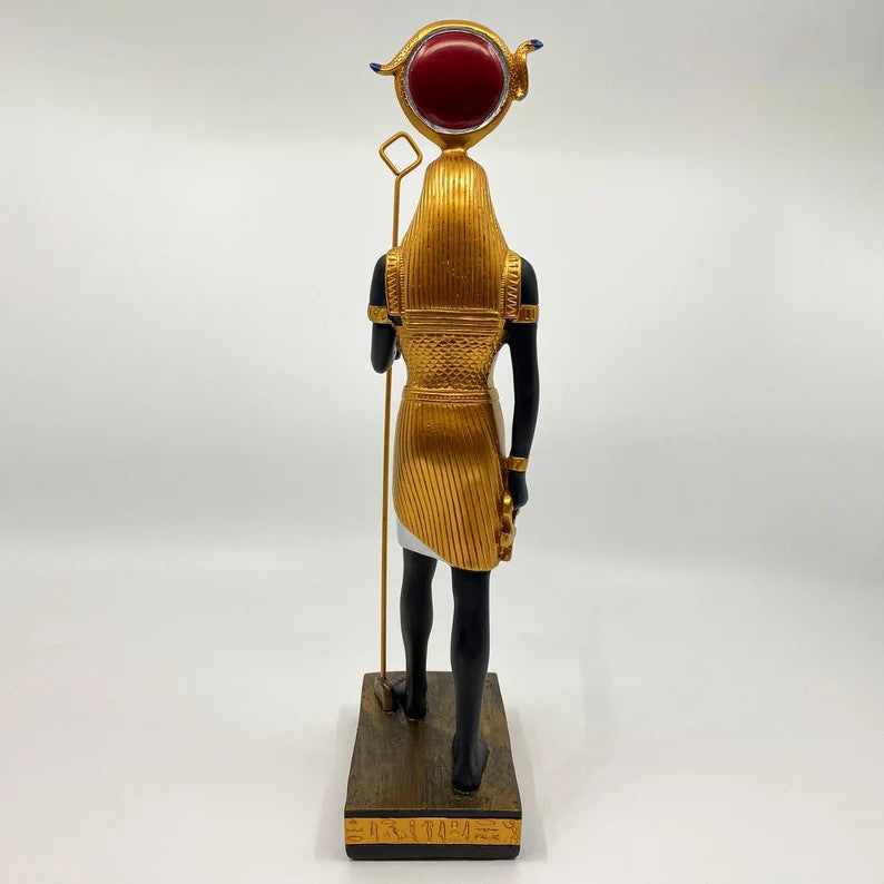Egyptian God Ra Statue – Falcon Deity with Sun Disk and Staff of Power ...