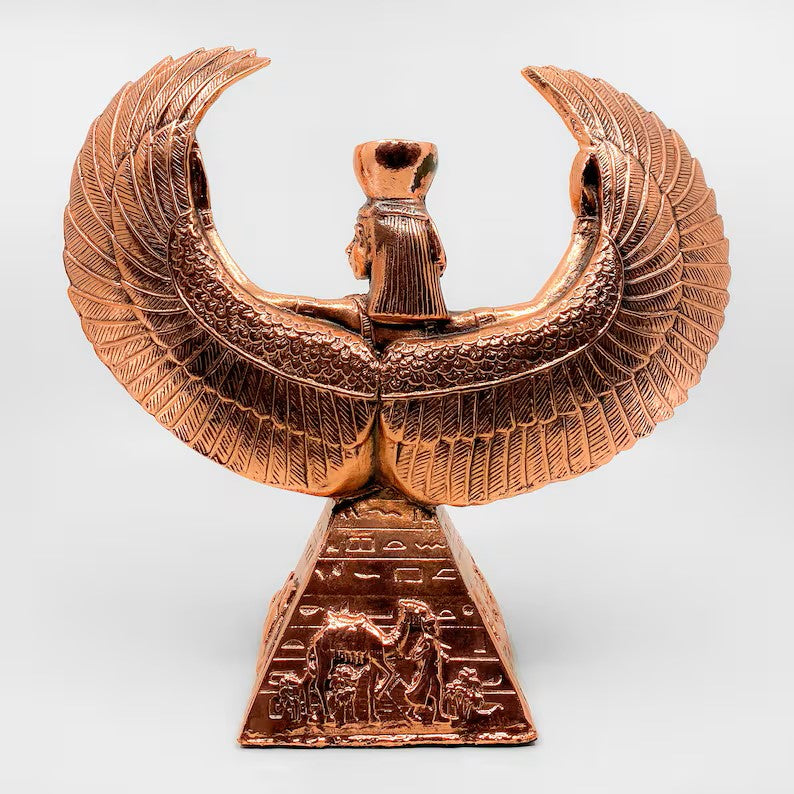 Egyptian Isis Statue - Handmade Goddess and Pyramid with Candle Holder ...
