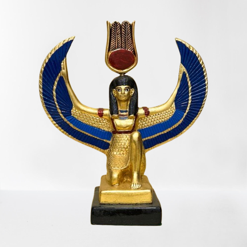 Handmade Egyptian Isis Statue with 18K Gold Leaf and Blue Nile Wings ...